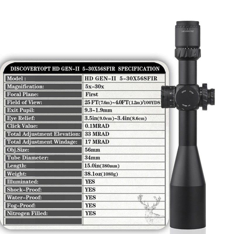 DISCOVERYOPT HD GEN II 5-30X56 SFIR FFP-Z-MRAD/MOA Diameter:34MM Optics ...
